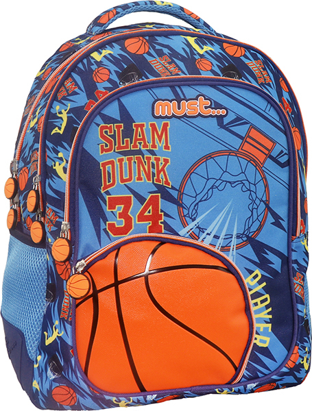 Σχολικη Τσαντα Πλατης Δημοτικου Must Basketball Slam Dunk Με 4 Θηκες ...