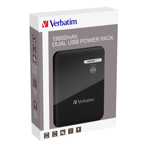 Verbatim 49956 13600mah Qc-2.0 Dual USB Power Pack Black - Powerbanks ...